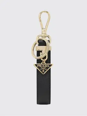Prada Saffiano Leather Keychain With Triangle Logo - Black