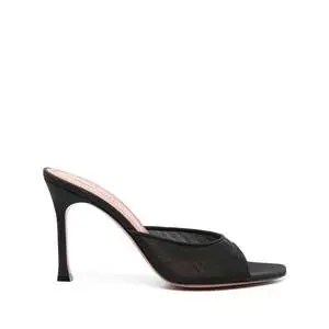 Amina Muaddi Mesh Open Toe High Heel Mules - Black
