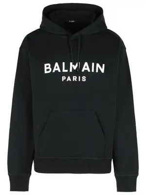 Balmain Cotton Hoodie With Printed Logo - Black