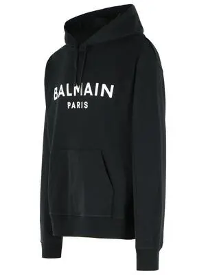 Balmain Cotton Hoodie With Printed Logo - Black