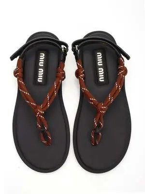 Miu Miu Rope And Leather Flat Sandals