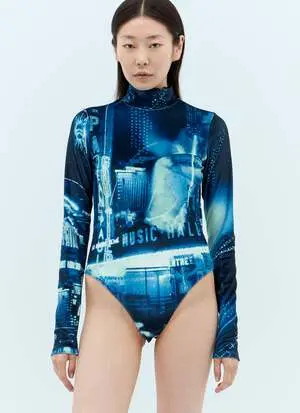 JEAN PAUL GAULTIER Graphic Velvet Bodysuit - Blue