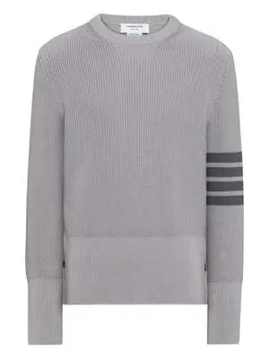 Thom Browne Cotton Sweater With Signature Stripes - Gray