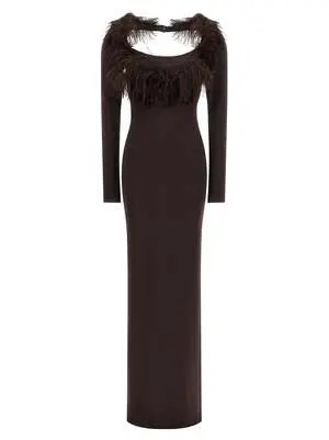 Attico Feather Trim Mini Dress - Brown