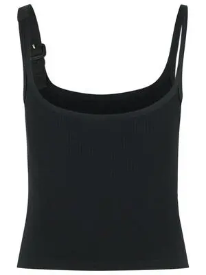 COURREGES Ribbed Cotton Tank Top With Buckle Detail - Black