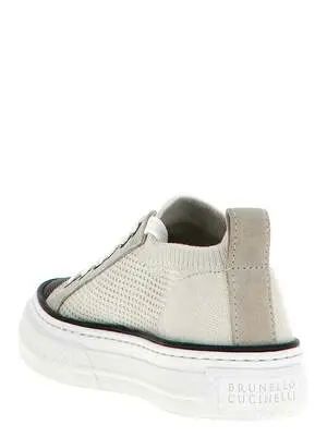 Brunello Cucinelli Monile Knit & Suede Lace-up Sneakers
