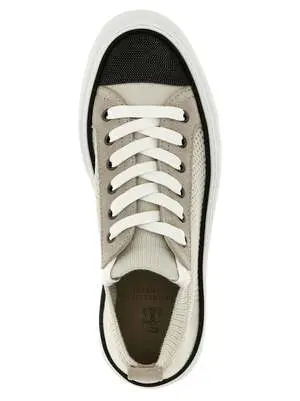 Brunello Cucinelli Monile Knit & Suede Lace-up Sneakers