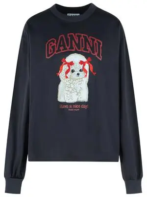 GANNI GANNI Cotton Sweater With Puppy Graphic Gray