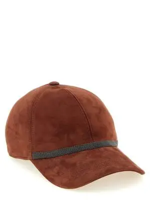 Brunello Cucinelli Suede Baseball Cap With Monile Embellishment - Red