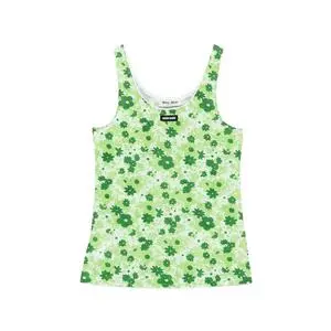 Miu Miu Sleeveless Floral Print Scoop Neck Top - Green