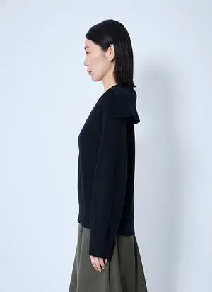Bottega Veneta Ribbed Cotton Spread Collar Sweater - Black