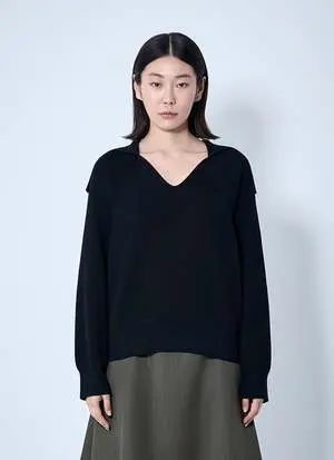 Bottega Veneta Ribbed Cotton Spread Collar Sweater - Black