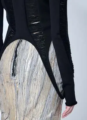 Rick Owens Tanja Distressed Wool Crewneck Long Sleeve Top - Black