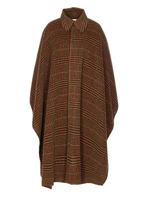 Saint Laurent Worsted Wool Blanket Cape - Brown