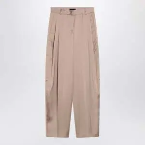 Andamane Wide Greige Satin Trousers - Cream