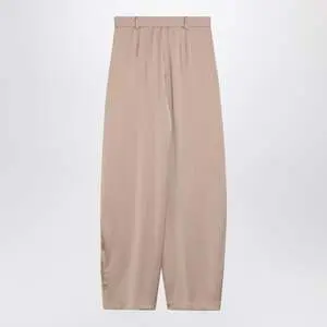 Andamane Wide Greige Satin Trousers - Cream