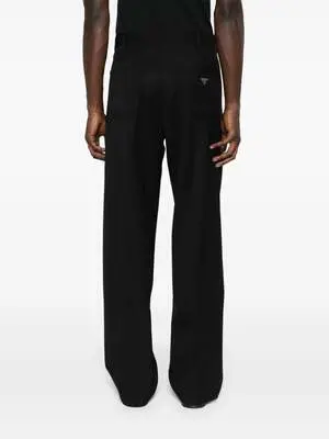 Prada Wool Pleated Trousers With Enamelled Triangle Logo