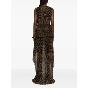 Blumarine Zebra Print Tiered Asymmetric Hem Dress - Black