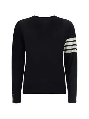 Thom Browne Virgin Wool Crew Neck Sweater With Contrast Stripes - Blue