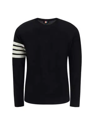 Thom Browne Virgin Wool Crew Neck Sweater With Contrast Stripes - Blue