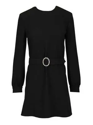 Saint Laurent Long-sleeved Mini Dress With Crystal Buckle - Black