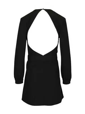Saint Laurent Long-sleeved Mini Dress With Crystal Buckle - Black