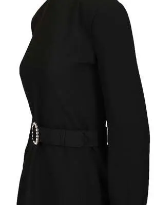 Saint Laurent Long-sleeved Mini Dress With Crystal Buckle - Black