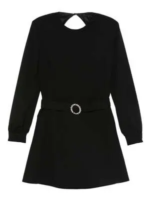 Saint Laurent Long-sleeved Mini Dress With Crystal Buckle - Black