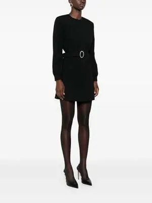 Saint Laurent Long-sleeved Mini Dress With Crystal Buckle - Black