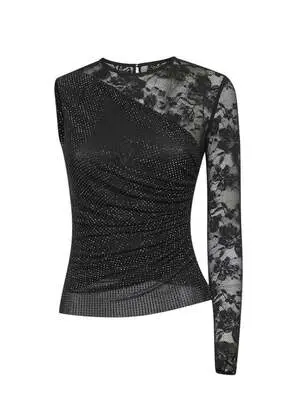 SELF-PORTRAIT One-shoulder Floral Lace Top - Black