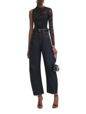 SELF-PORTRAIT One-shoulder Floral Lace Top - Black