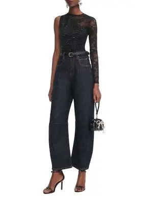SELF-PORTRAIT One-shoulder Floral Lace Top - Black