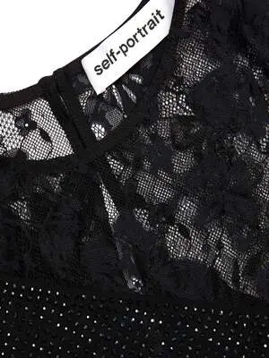 SELF-PORTRAIT One-shoulder Floral Lace Top - Black