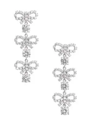 SELF-PORTRAIT Crystal Micro Bow Tiered Drop Earrings - Silver