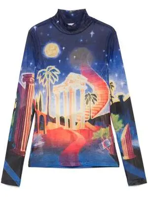 Casablanca High Neck Long Sleeve Printed T-shirt - Multicolor