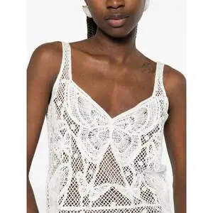 Blumarine Cropped Lace V-neck Tank Top