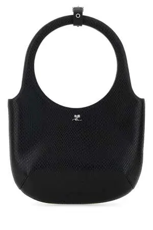 COURREGES Holy Handbag" In Embossed Leather With Silver Tone Hardware - Black