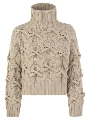 Brunello Cucinelli Braided High-neck Cashmere Sweater - Cream