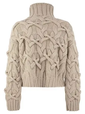 Brunello Cucinelli Braided High-neck Cashmere Sweater - Cream