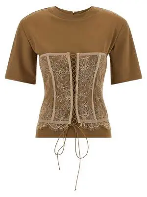 Giuseppe Di Morabito Viscose Blend T-shirt With Lace Bustier Detail - Brown