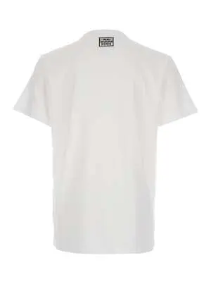 Fendi Crewneck T-shirt With Logo Print On The Front And Logo Patch On The Rear In Cotton - White