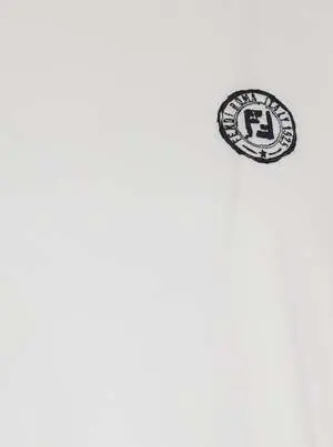 Fendi Crewneck T-shirt With Logo Print On The Front And Logo Patch On The Rear In Cotton - White