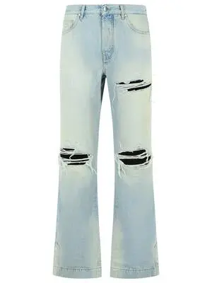 Amiri Light Cotton Flare Jeans With Distressed Effect - Blue