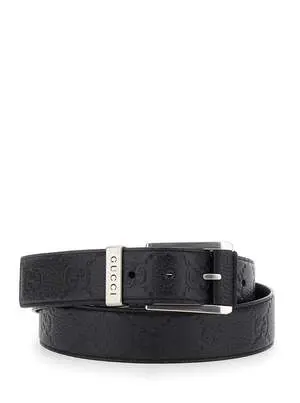 Gucci Gucci Black Grained Leather Belt With Embossed GG Logo And Square Buckle Multicolor