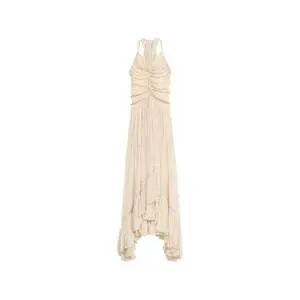 Blumarine Halterneck Lace Trim Tiered Hem Evening Dress - Cream