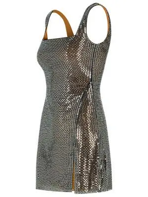 SELF-PORTRAIT Embellished Square Neck Dress - Gray