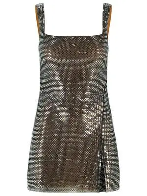 SELF-PORTRAIT Embellished Square Neck Dress - Gray