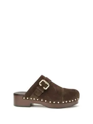 Chloé Jeannette Suede Clog Mules - Brown