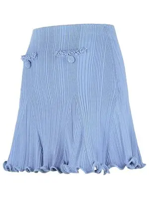 SELF-PORTRAIT Ribbed Knit Skirt With Beaded Embellishments - Blue