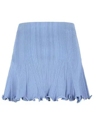 SELF-PORTRAIT Ribbed Knit Skirt With Beaded Embellishments - Blue